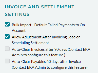 Invoice and Settlement Settings – EKA Solutions, Inc