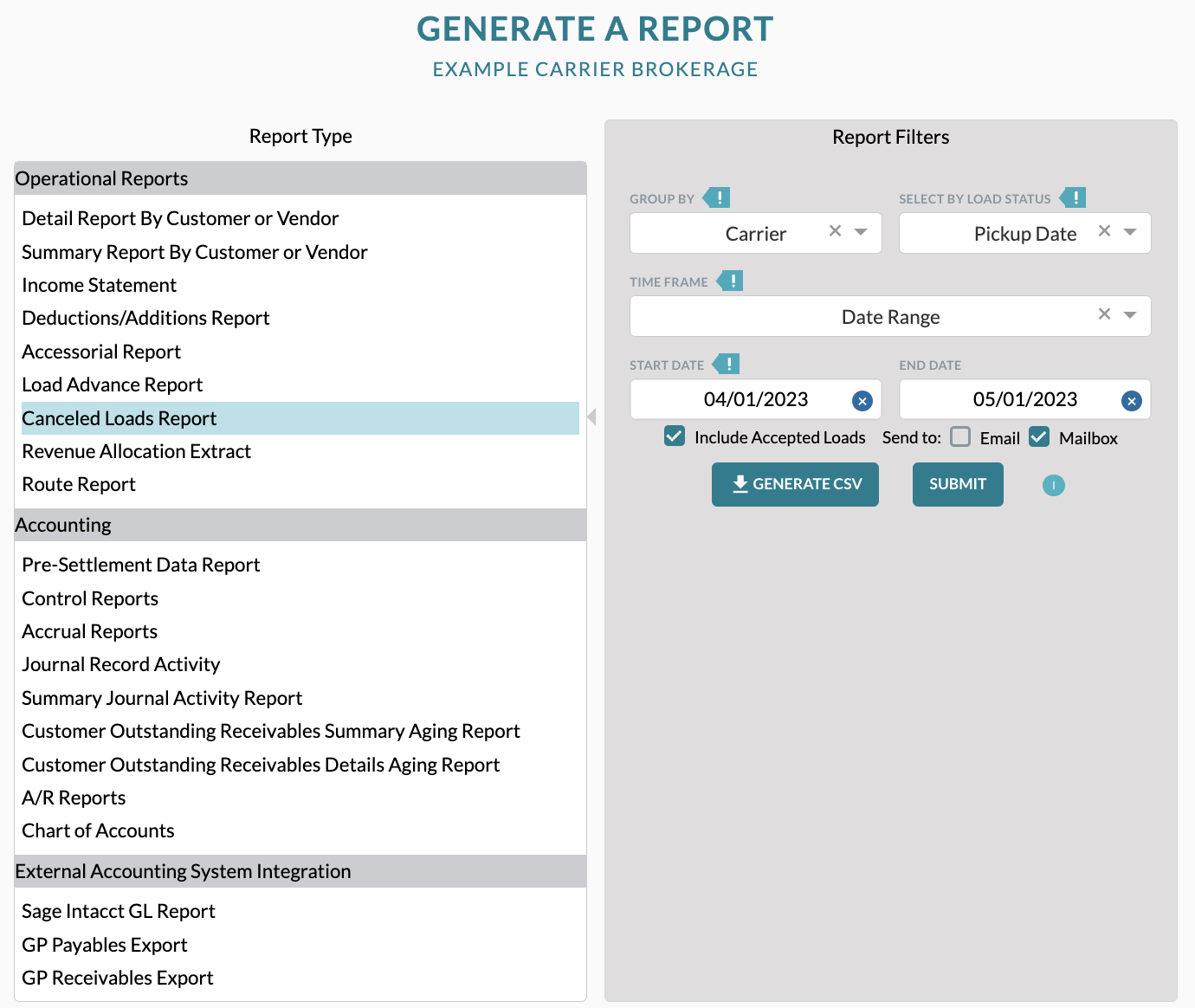 Canceled Loads Report – EKA Solutions, Inc