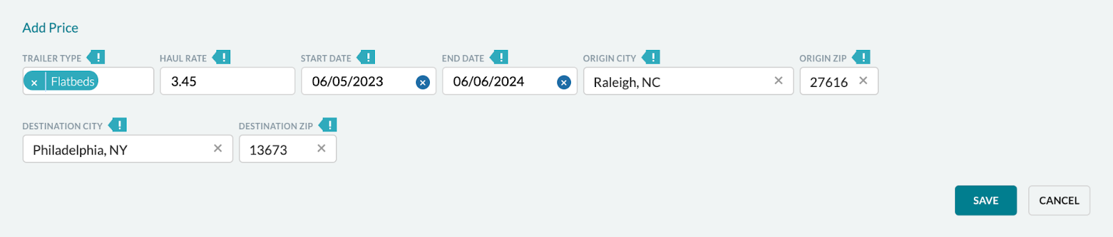 Suggested Lane Pricing – EKA Solutions, Inc