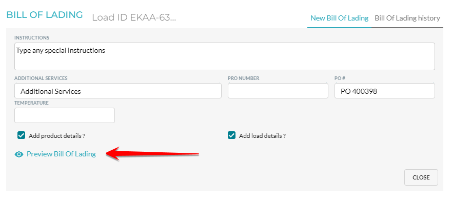 Send Bill of Lading (BOL) – EKA Solutions, Inc