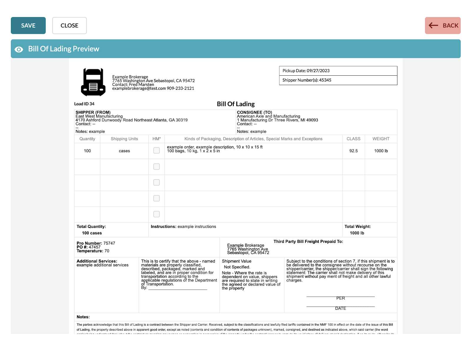Send Bill of Lading (BOL) – EKA Solutions, Inc