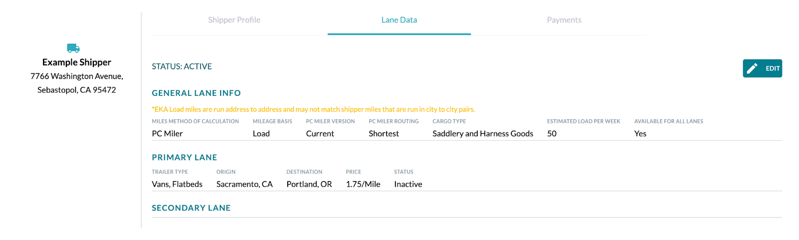 Set Customer Lane Pricing – EKA Solutions, Inc