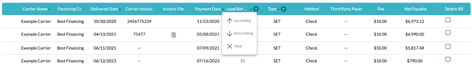 Sort Loads and Payments – EKA Solutions, Inc