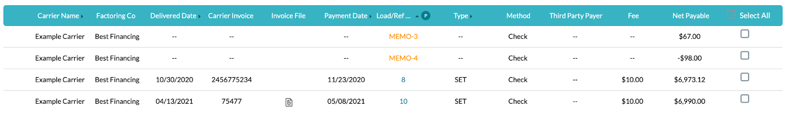 Sort Loads and Payments – EKA Solutions, Inc