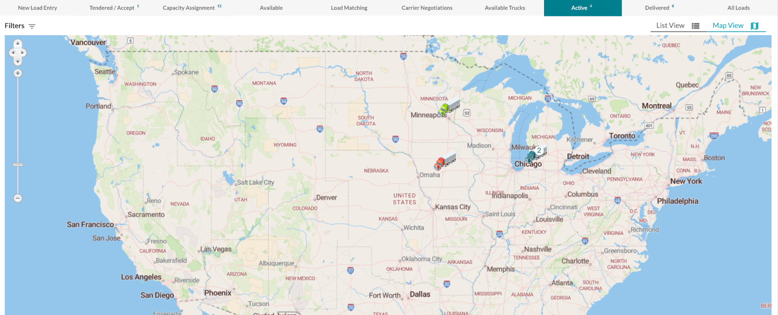 Active Loads List and Map Views – EKA Solutions, Inc