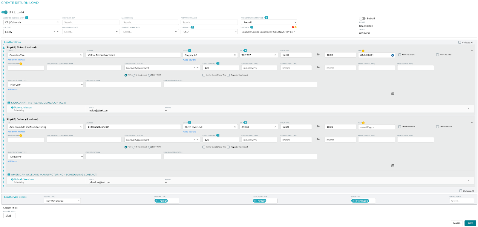 Create Return and Reposition Loads – EKA Solutions, Inc