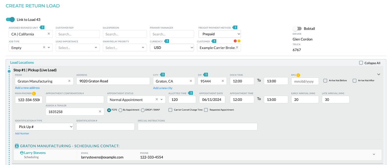 Create Return and Reposition Loads – EKA Solutions, Inc