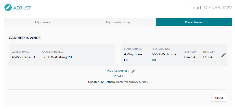 Carrier Invoice Number – EKA Solutions, Inc