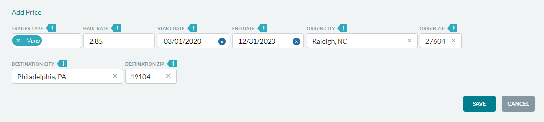 Suggested Lane Pricing – EKA Solutions, Inc