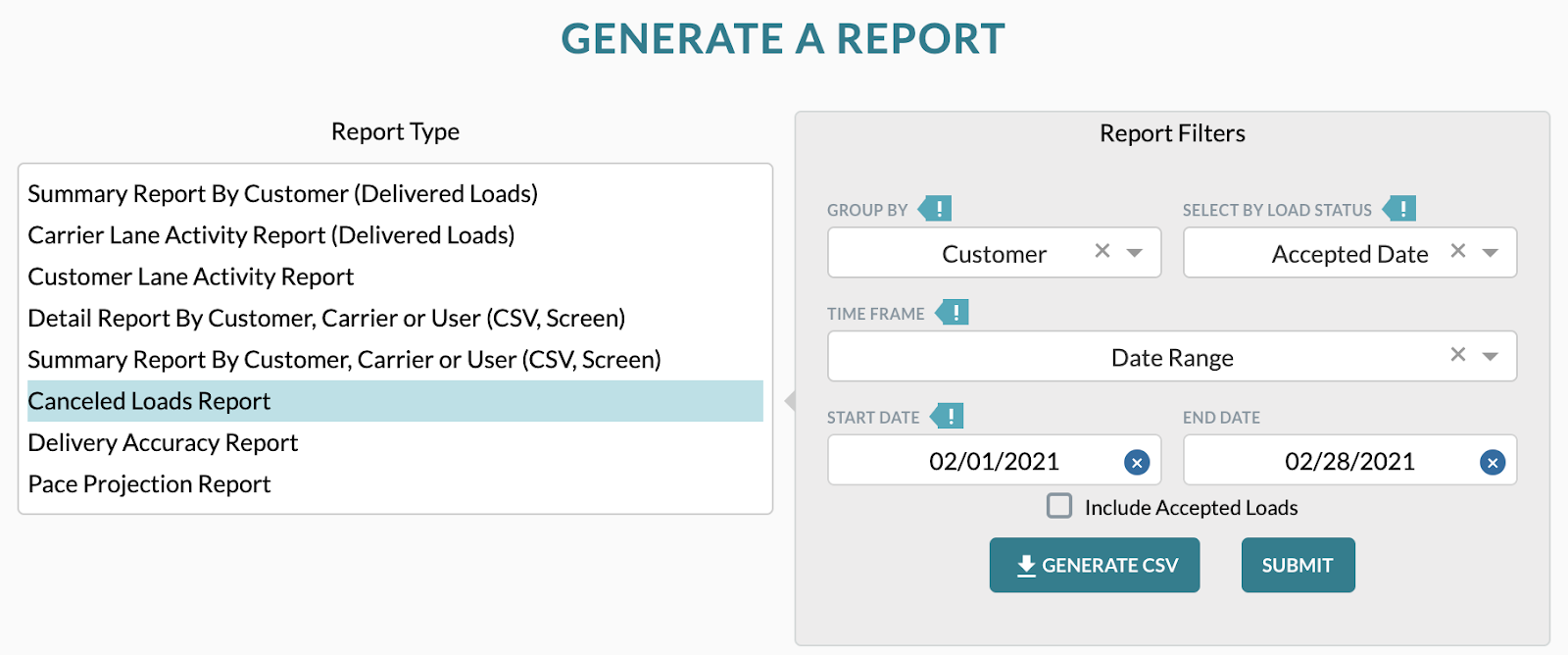 Canceled Loads Report – EKA Solutions, Inc