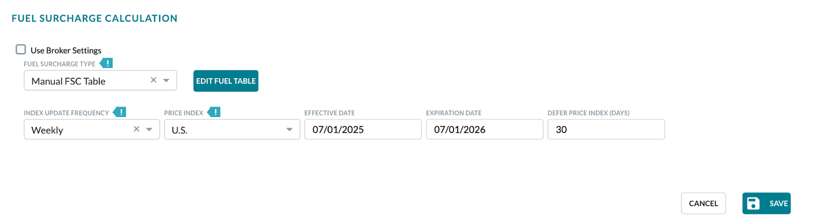 Set Customer Fuel Surcharge Calculation Method – EKA Solutions, Inc