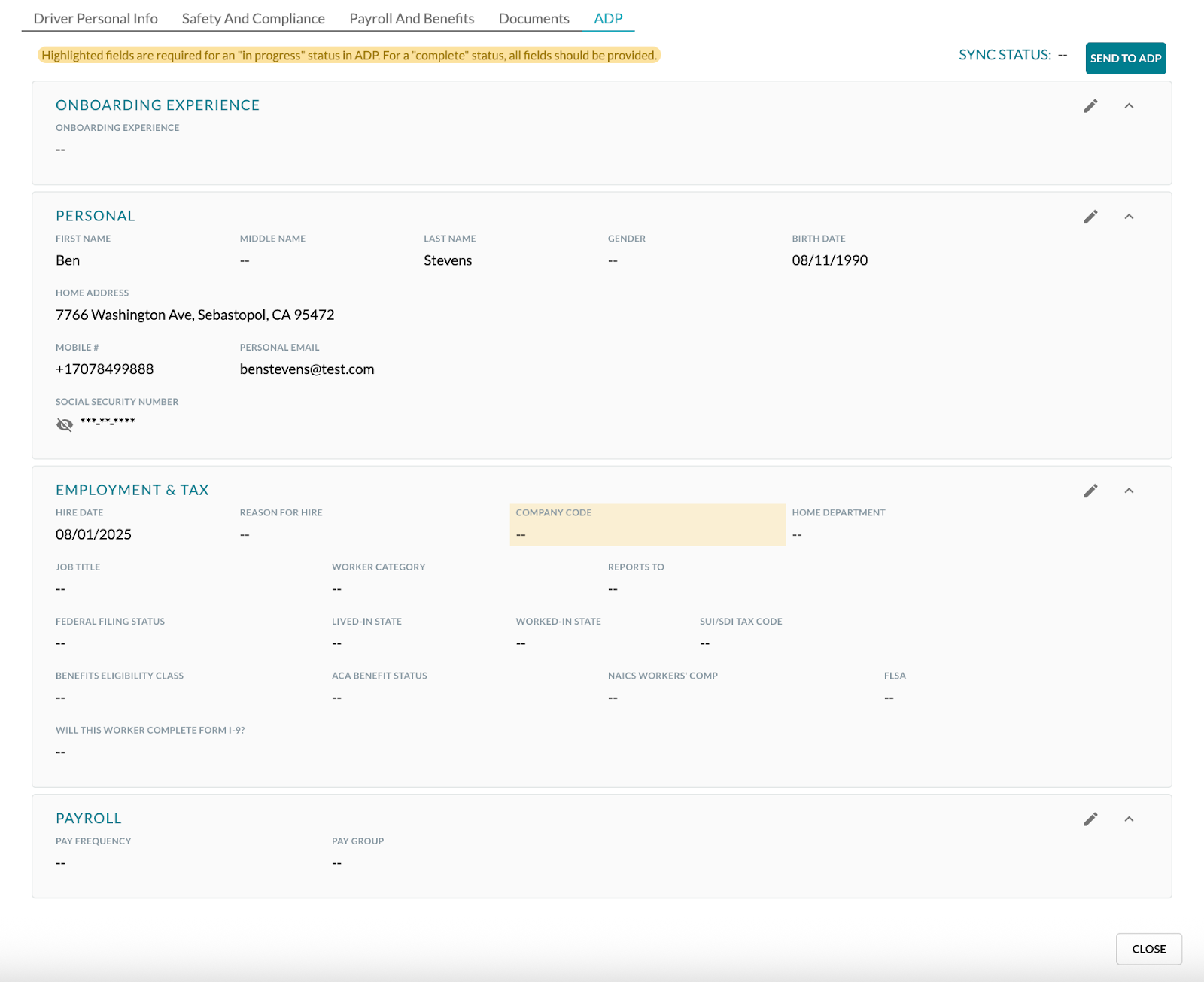 ADP Driver Onboard – EKA Solutions, Inc