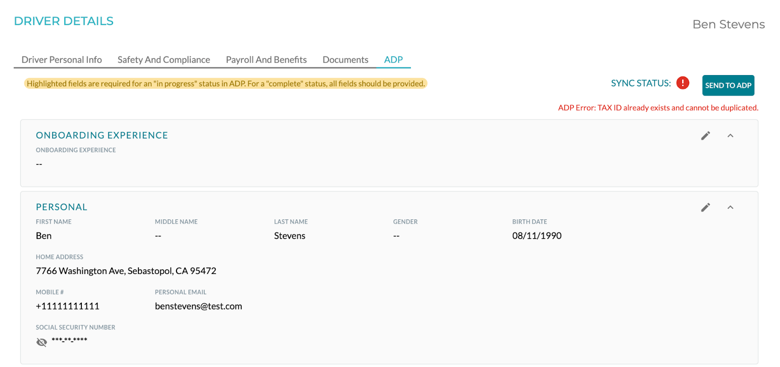 ADP Driver Onboard – EKA Solutions, Inc