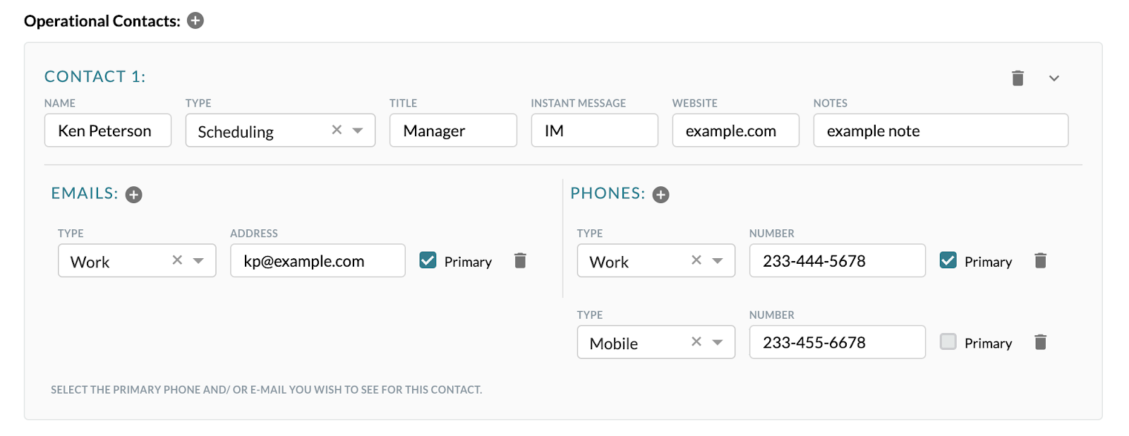 Manage Operational Contacts – EKA Solutions, Inc